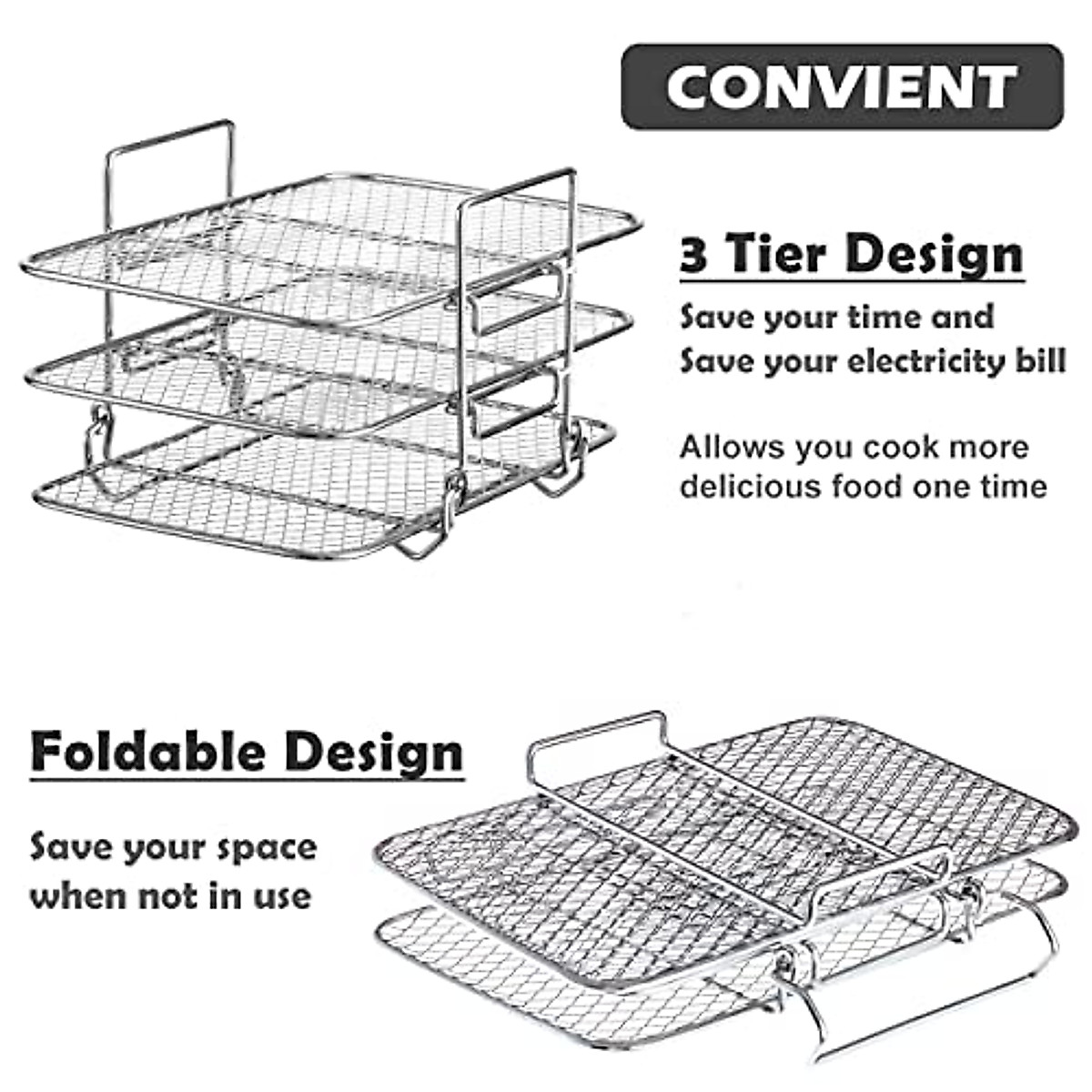 2 Pack Air Fryer Rack for Ninja Dual Air Fryer with Air Fryer Magnetic Cheat Sheet Air Fryer Accessories for Ninja Foodi 304 Stainless Steel Multi-Layer Stackable Dehydrator Air Fryer Rack for Oven