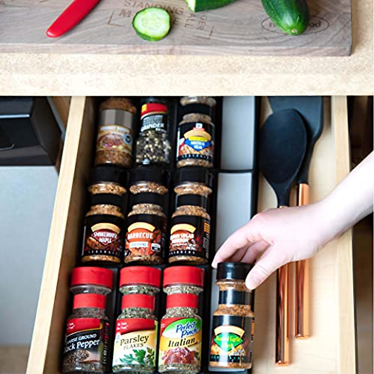 LIVORINI Spice Drawer Organizer | 3 Tier Kitchen Spice Rack Organizer for Drawer | Non-Skid storage Tray [2 Pack]