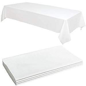 4 White Plastic Tablecloth - 108 X 54 Plastic Table Cloth | Disposable Tablecloths | White Tablecloths | Plastic Table Cover | Tablecloths for BBQ, Party, Fine Dining, Wedding, Outdoor