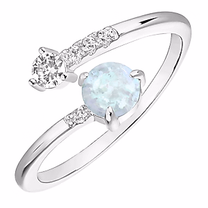 PAVOI 14K White Gold Plated Adjustable Created White Opal Ring - Stacking Rings - Gold Rings for Women