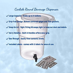 CFS Plastic Round Beverage Dispenser, 5 Gallons, Translucent
