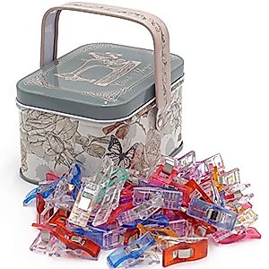 Magik Clips, Multicolored, 100 Pack- Sewing Clips for Quilting and Crafts with Decorative Tin