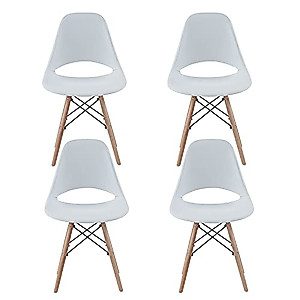 LOVSPATIO Mid Century Modern Hollow Back Dining Chiar,DSW Shell Plastic Lounge Chairs for Kitchen,Living Room,Bedroom,Set of 4 (White)