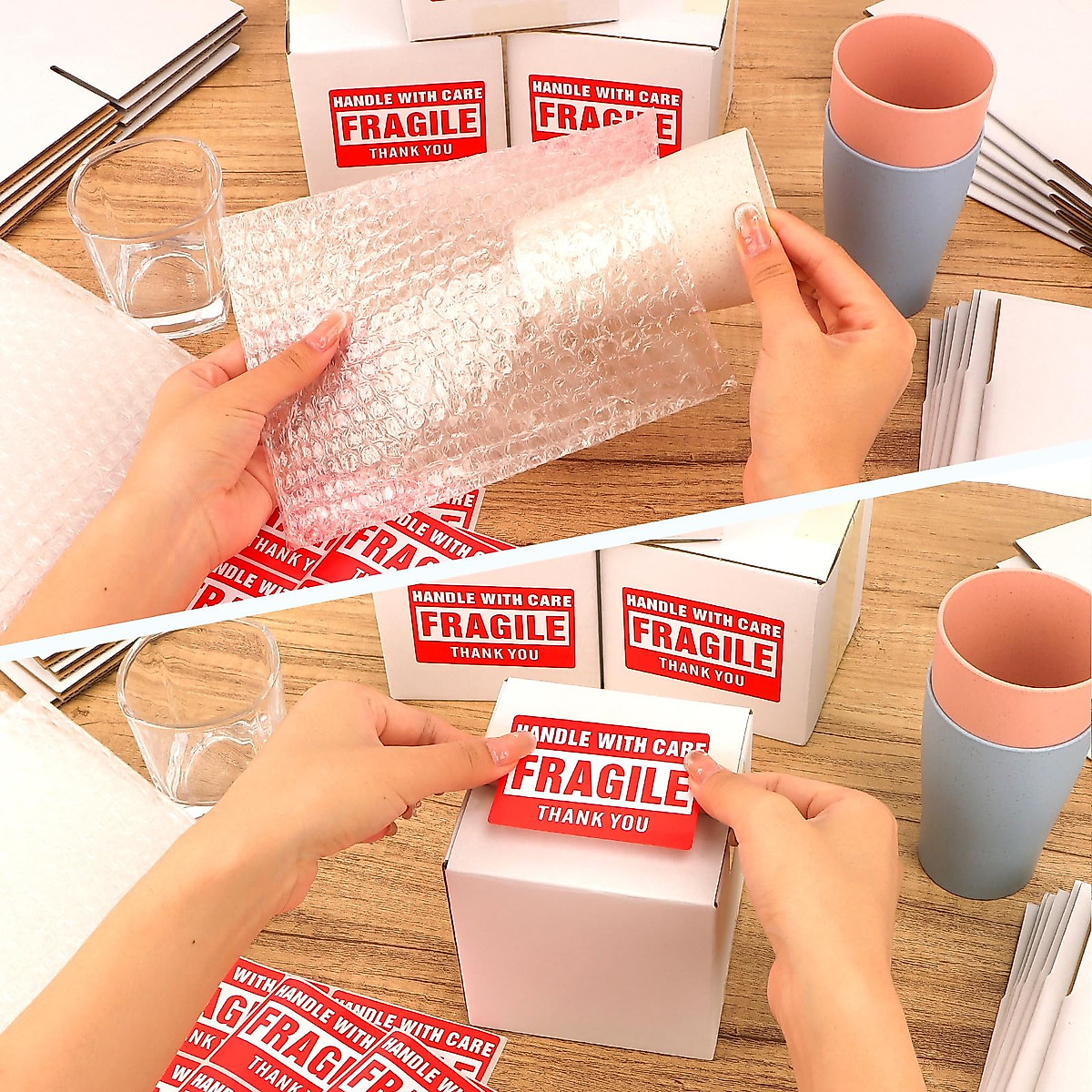 25Pack 5x5x5 Shipping Boxes for Small Business,White Mailing Boxes with Bubble Bags & Fragile Stickers for Mailing and Packing Small Gifts,Candle 5x5 Shipping boxes,Mug boxes for Shipping