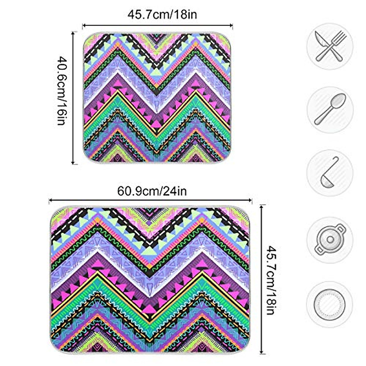 Christmas Ethnic Texture Dish Drying Mat 16"x18" Absorbent Machine Washable Hanging Fast Dry Pad Dish Protective Mat for Kitchen Countertop Heat Resistant Dinner Table Mat