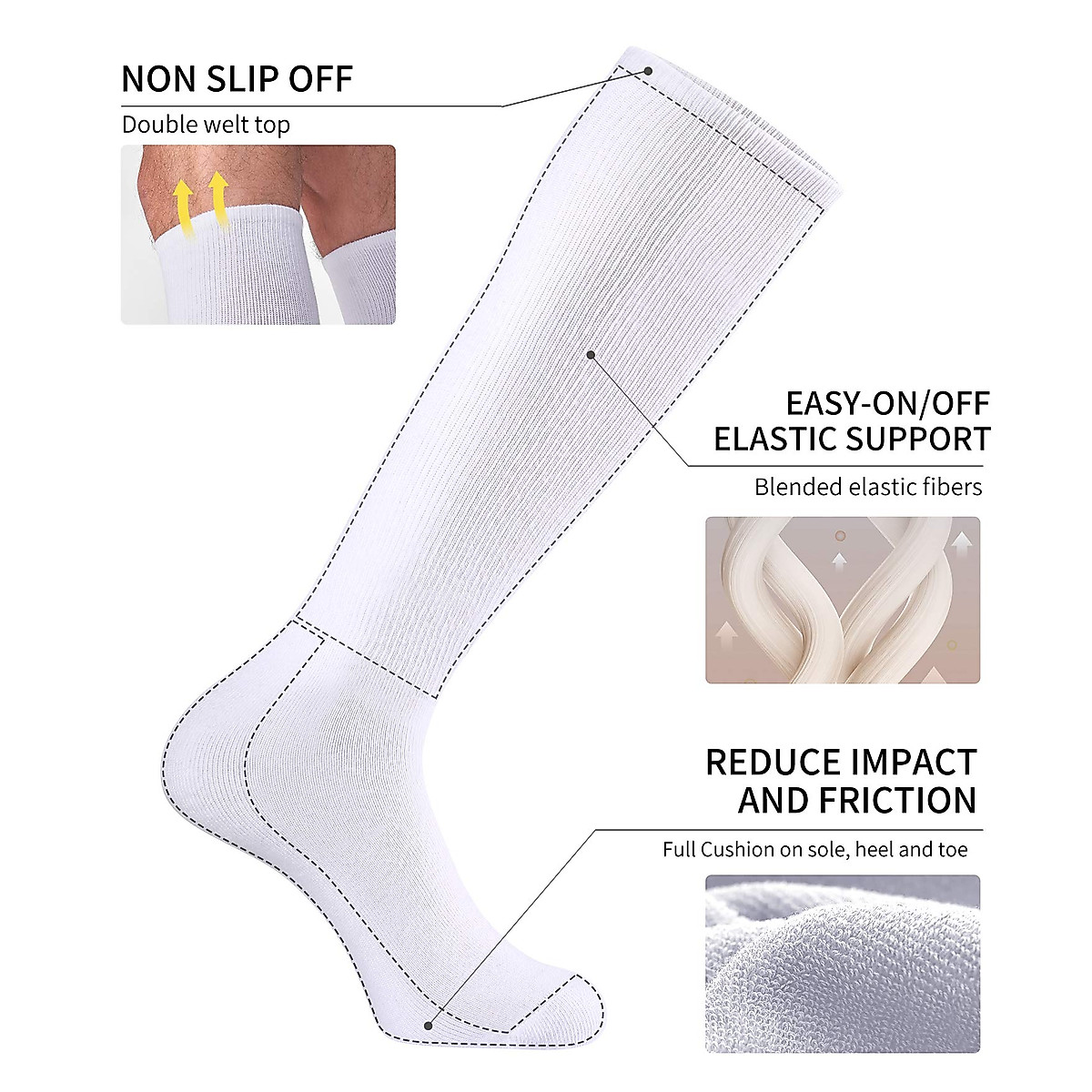 CELERSPORT 2 Pack Baseball Soccer Softball Socks For Youth Kids Men Women Multi-sport Tube Socks White Medium