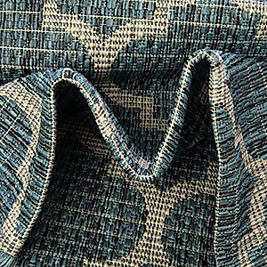 Unique Loom Outdoor Trellis Collection Area Rug (7' 1" x 10' Rectangle, Teal/ Gray)