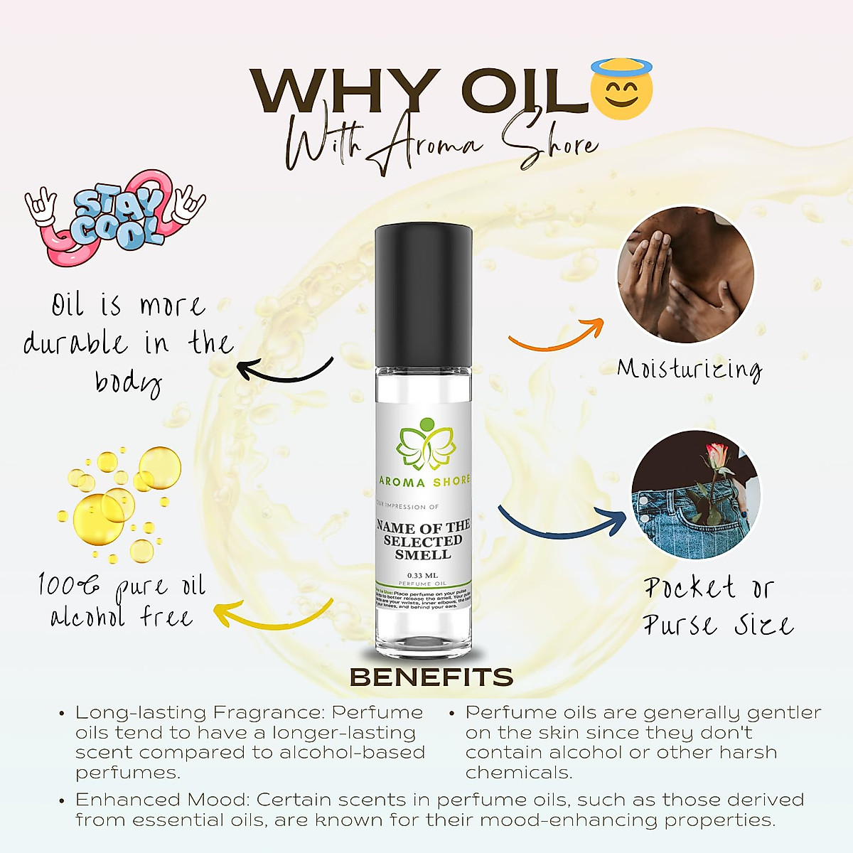 Aroma Shore Perfume Oil - Our Impression Of and compatible with Rih'Anna Kiss Women Type, 100% Pure Uncut Body Oil Our Interpretation, Perfume Body Oil