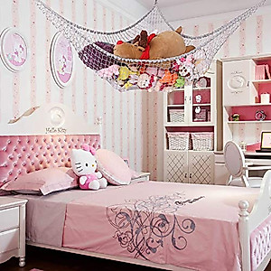 LXUNYI Stuffed Animal Hammock, Toy Hammock, Extra Large Mesh Toy Net Giant Baby Kids Children Stuff animals Hammocks Wall Corner Hanging Storage Net Organizer (Light gray, 70 inch)