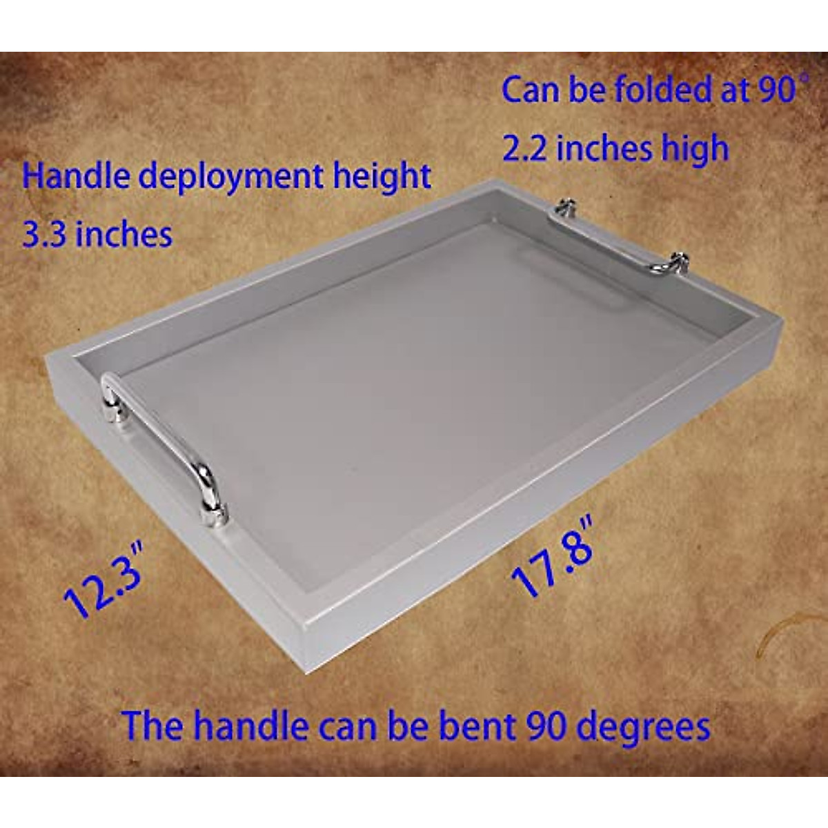 Mcbz Living & Kitchen Room Decoration Service Tray, Banquet Table & Tea Table Coffee Tray, 90° Folding Metal Handle, 17.8 x 12.3 inches (Silver)