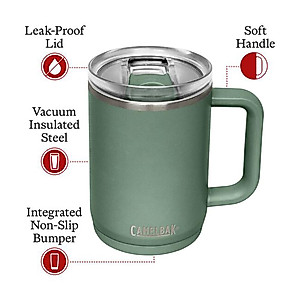 CamelBak Thrive Leak-Proof 16 oz Mug, Insulated Stainless Steel - For travel, coffee, tea, hot beverages - Spill Proof - Cup-holder Compatible, Moss