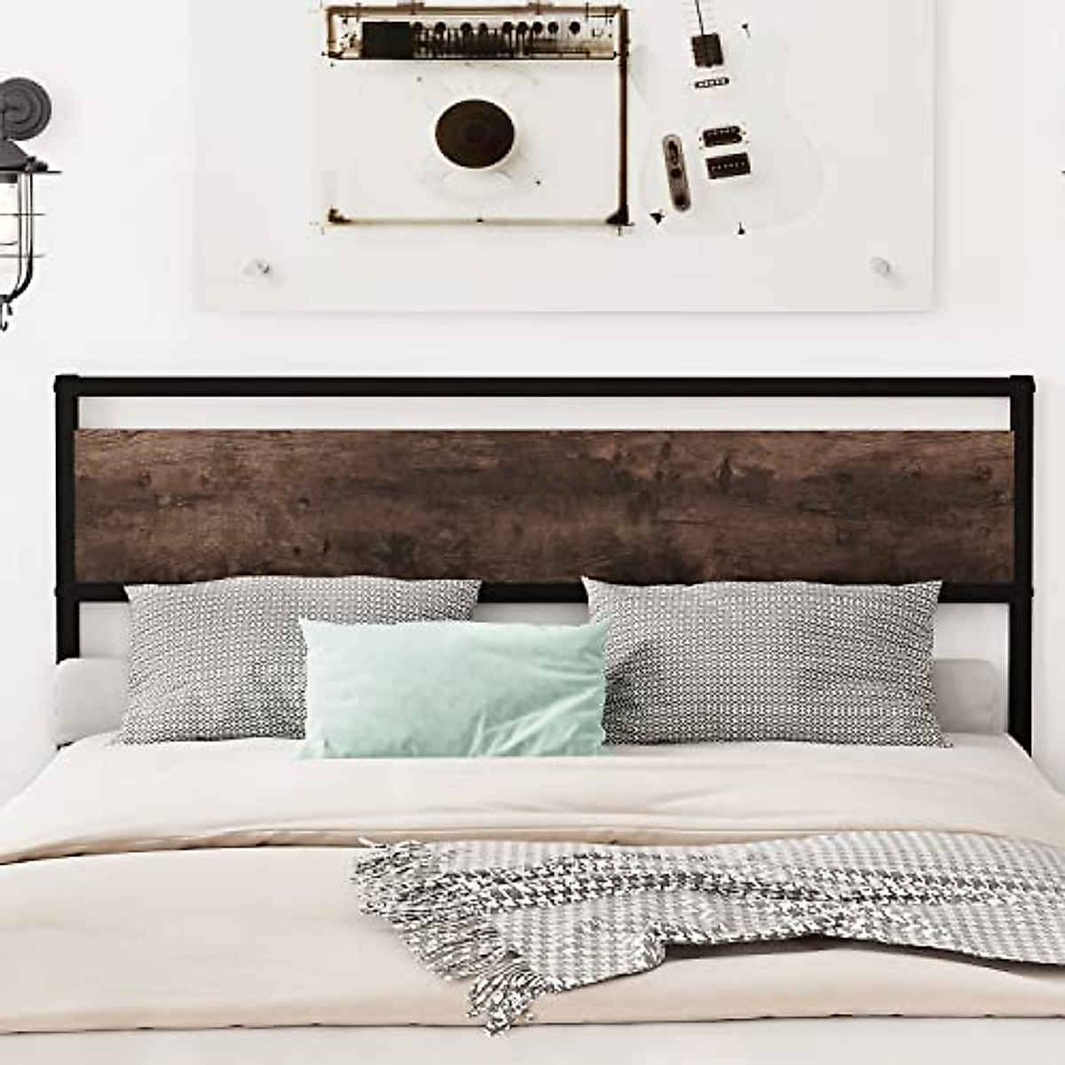 TXIYEAN Headboard Only Sturdy Wood Headboard with Metal Slat Rustic Headboard Easy Assembly, Twin, Twin XL/Queen/King (Queen)