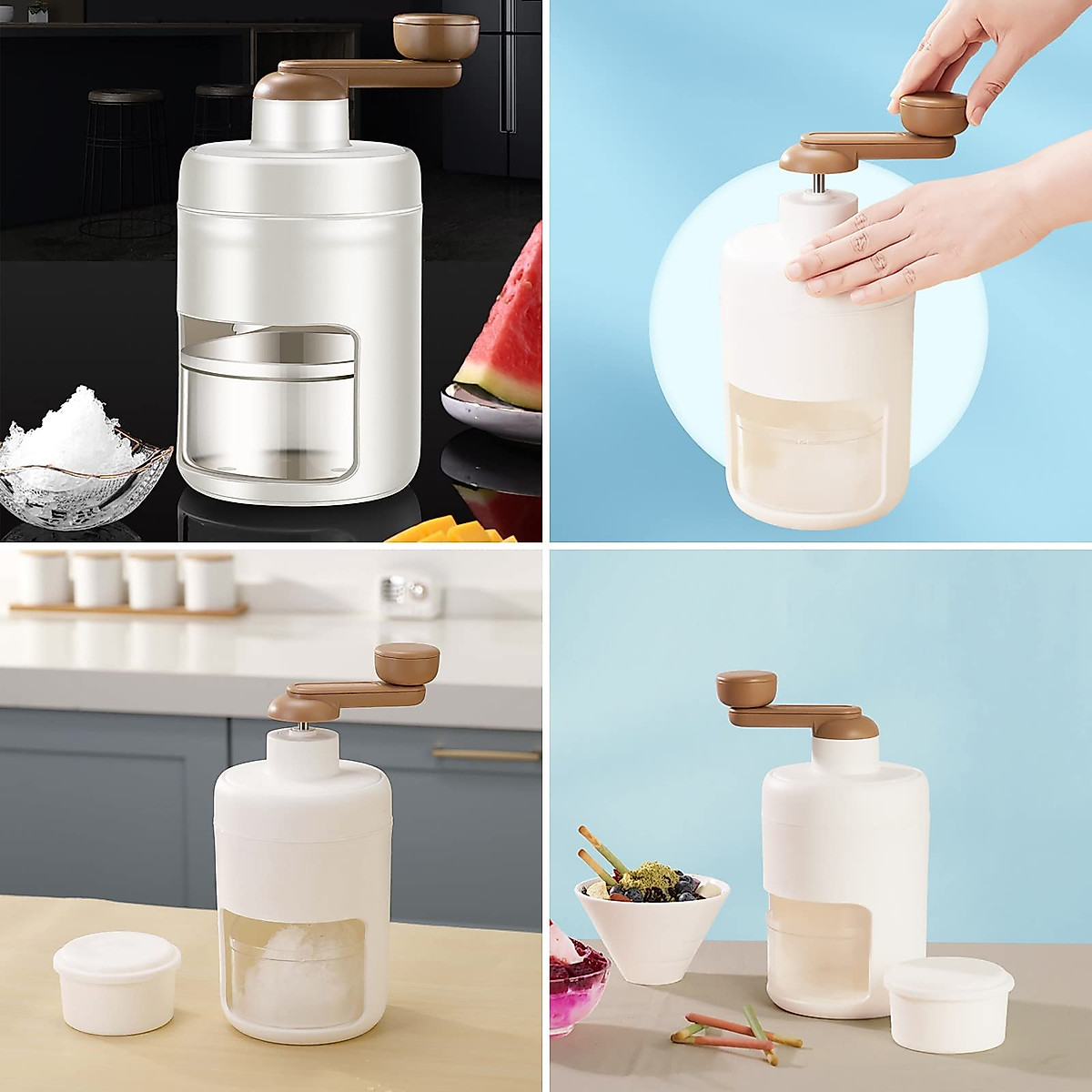 BVCED Shaved Ice Maker Snow Cone Machine Manual Slushie Machine with Sharp Blades Portable Ice Crusher and Shaved Ice Machine with Ice Cube Mold Ice Shaver Machine for Snow Cones, Frozen Cocktails