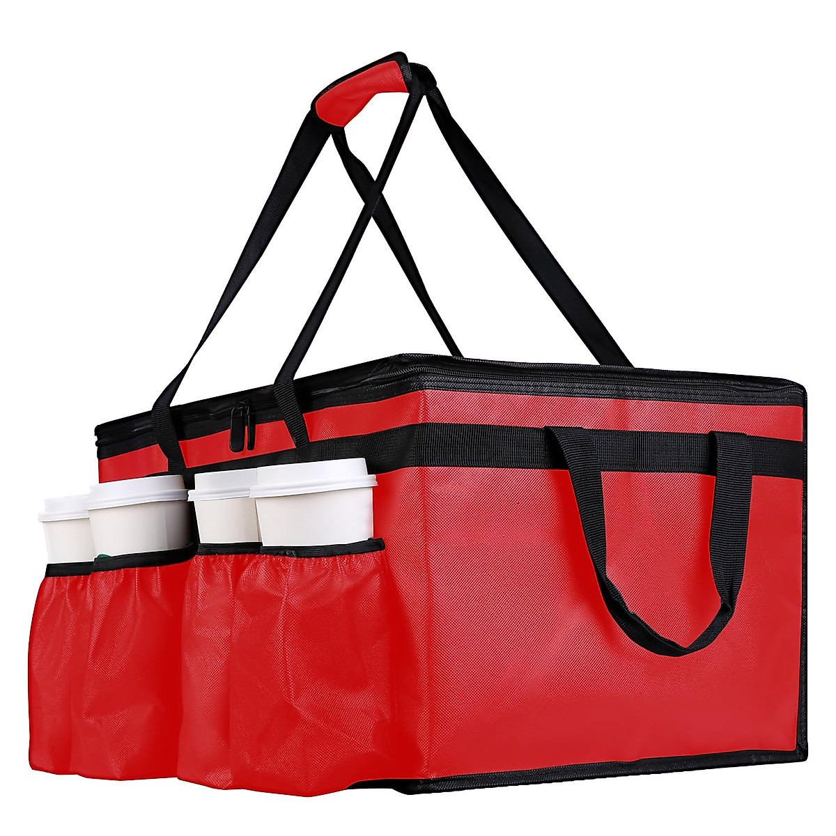 Insulated Food Delivery Bag with Cup Holders/Drink Carriers Premium XXL, Great for Beverages, Grocery, Pizza, Commercial Quality Hot and Cold Catering Bag for doordash 22x14x13 hot Boxes
