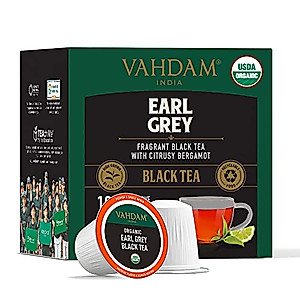 VAHDAM, Organic Earl Grey Black Tea K Cup (18 Pods) Keurig Compatible | USDA Organic Black Tea Pods with Citrusy Bergamot, Med Caffeine | BPA Free & Recyclable Pods, Single Serve