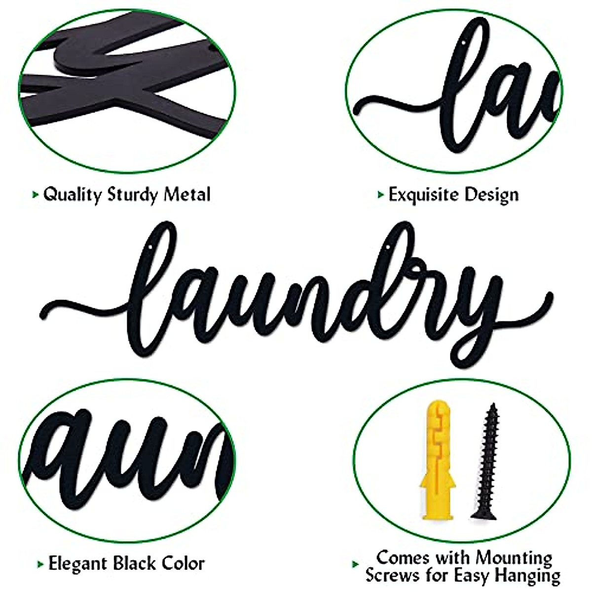 Laundry Room Décor Metal Wall Art Backdrop Decoration Rustic Laundry Room Signs Hanging Decor Black Handwritten Font Gift Ideas 4.8 X 16.9 Inches