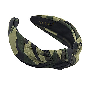 YETASI Headbands for Women Knotted Headband for Women Green Camo is Chic. Top Knot Headband Designer is Unique. Fashion Headbands with Knot Head band