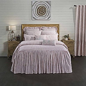 Piper Classics Timeless Ticking Red Ruffled California King Bedspread, High Skirt on 3 Sides, Vintage Farmhouse Bedding, Christmas