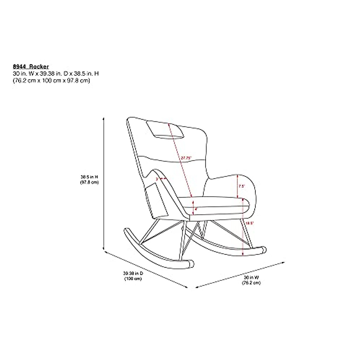 Baby Relax Cranbrook Rocker Accent Chair with Storage Pockets, Gray