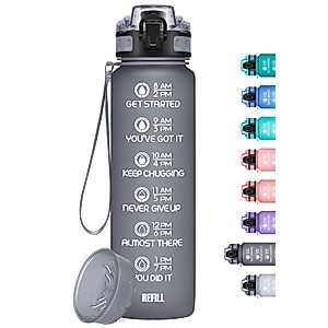 NOIFYS Motivational 32 oz/24 oz Water Bottle with Time Marker, Updated BPA Free Leak Proof Water Bottles With Fruit Strainer and Straw, Perfect For Fitness Gym Outdoor