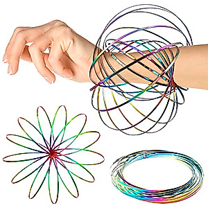 Flow Ring Spinner Ring Arm Toy - Magic Ring Game for Kids Arm Bracelet Kinetic Spiral Flow Ring Spring Toy - 3D Roll Rings Arm Slinky Metal Toy Stainless Ring - Infinity Loop Rainbow Kinetic Flow Ring