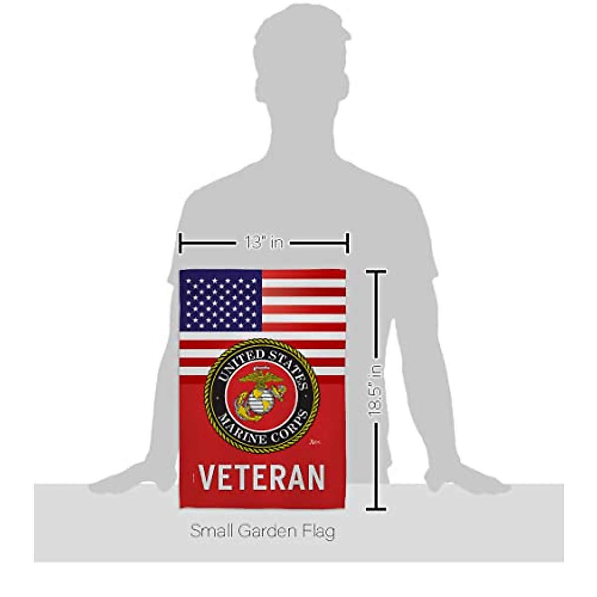 US Marine Corps Veteran Garden Flag - Set with Stand Armed Forces USMC Semper Fi United State American Military Retire Official - House Banner Small Yard Gift Double-Sided Made in USA 13 X 18.5