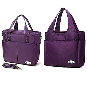 Scorlia Insulated Lunch Shoulder bag and Tote bag, Extra Large Leakproof Lunch Tote Handbag, Durable Reusable Cooler Ladies lunch Box Bag with Side pockets, Tall Drinks Holder for Women Men Work