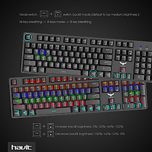 HAVIT LED Backlit Wired Mechanical Gaming Keyboard with Blue Switches,Black