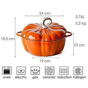 MYYINGBIN Orange Pumpkin Enamel Cast Iron Pot with Non-Stick Coating, Versatile Saucepan with Lid, Easy to Clean Casserole Stewpot, 3.76L
