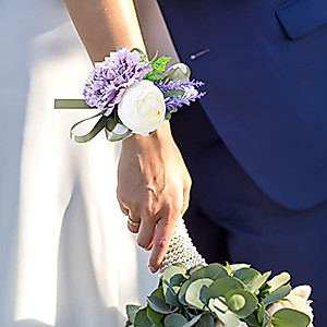 Campsis Set of 2 Wedding Bride Rose Flower Wrist Corsage White Handmade Leave Hand Flower Bride Bridal Bridesmaid Wristlet for Engagement Prom Party Beach Photography