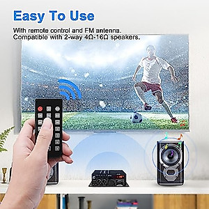 Bluetooth 5.0 Audio Power Amplifier AK-380 400W+400W 2.0 CH HiFi Stereo Amp Receiver with USB,SD,AUX,Remote Control,FM Antenna for Car Home Speaker Bar Party-(Without Power Adapter)