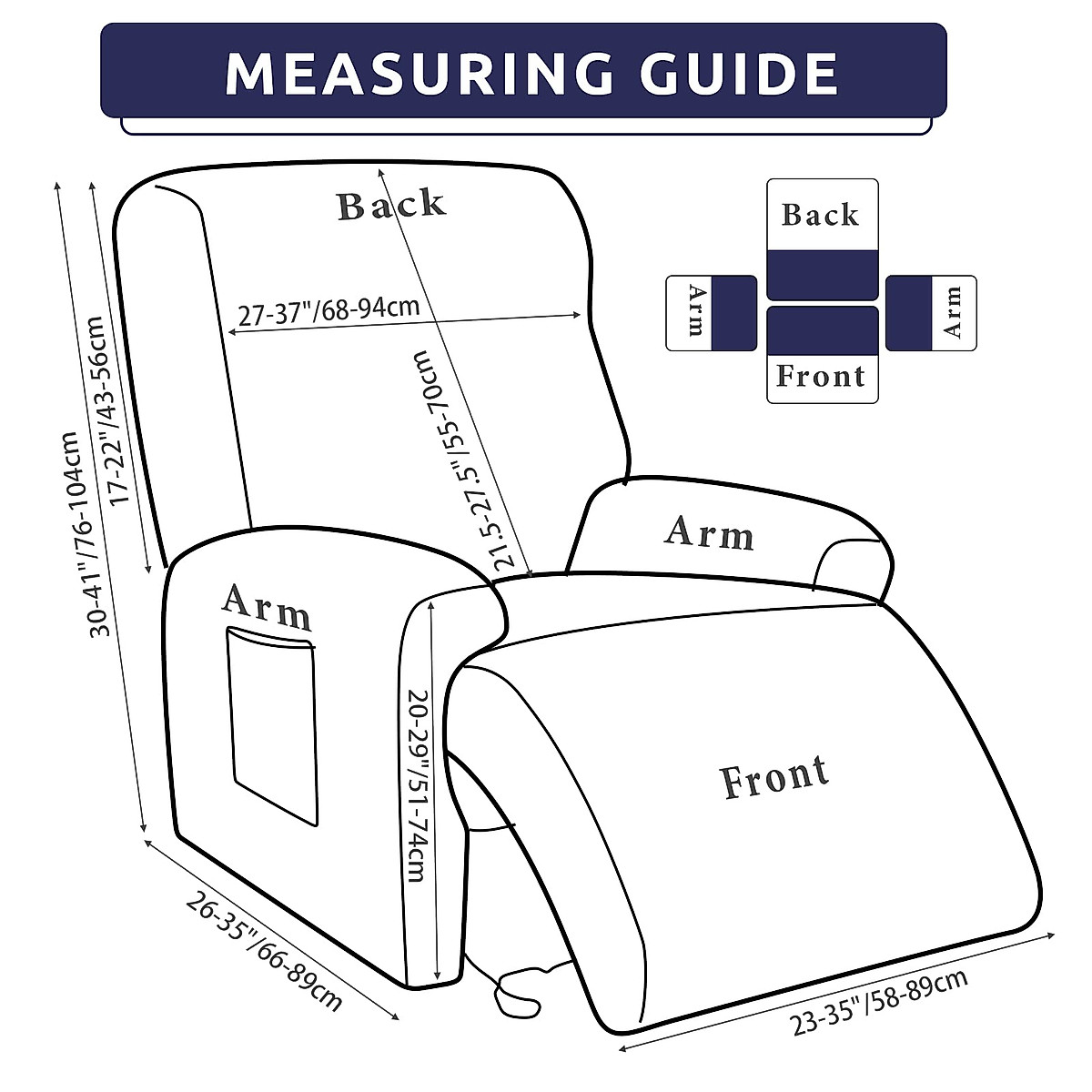 Iauddy Recliner Slipcover-Stretch Soft Slip Reclining Chair Slipcovers 4-Pieces Furniture Protector for Recliner with Pocket Fitted Sofa Couch Cover Lazy Boy Chair Cover