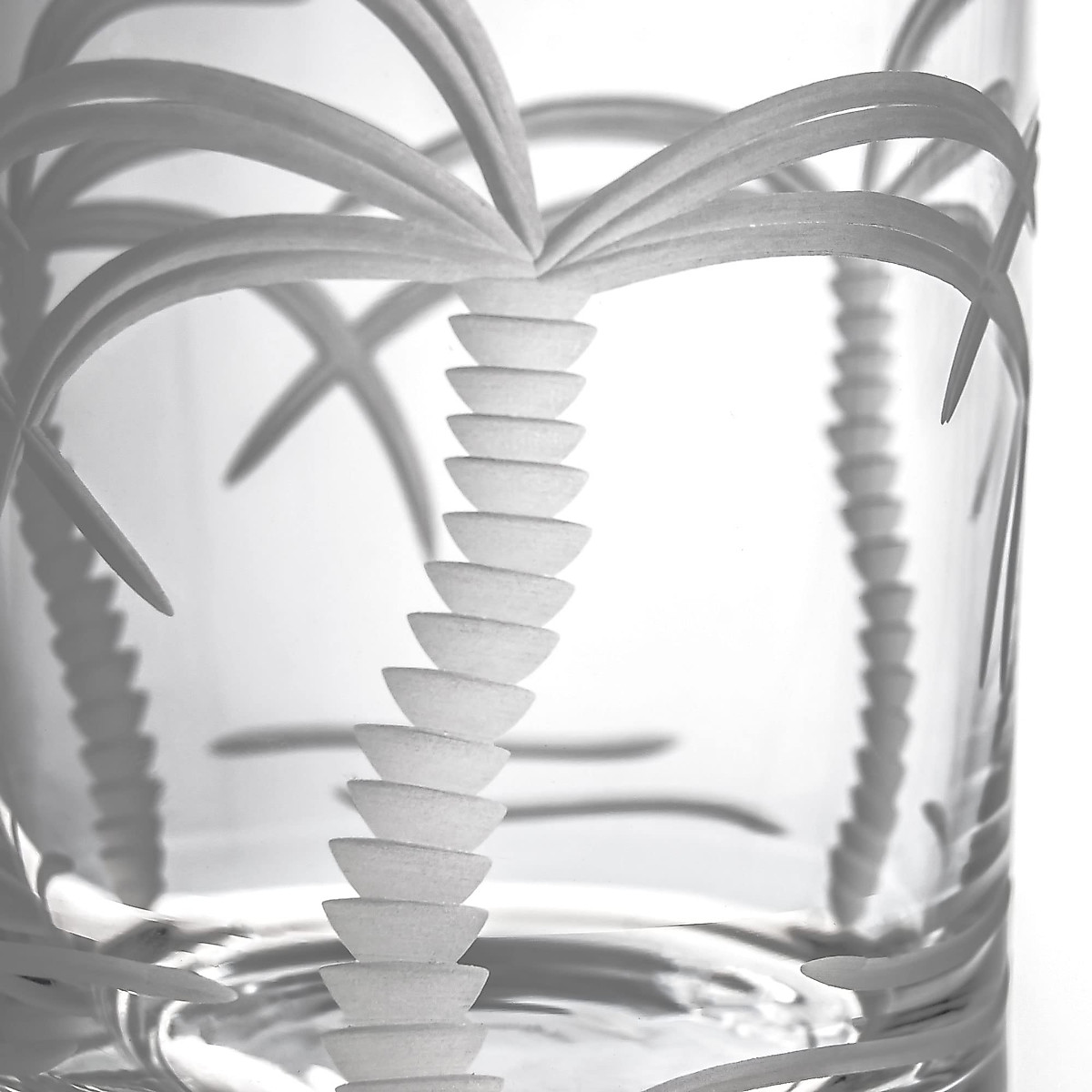 Rolf Glass Palm Tree Double Old Fashioned Glass 13 ounces | Engraved Whiskey Glasses | Lead-Free Tumbler Glass | Proudly Made in the USA (Set of 4)