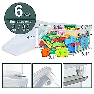 Citylife 6 Packs Small Storage Bins with Lids 3.2 QT Plastic Storage Containers for Organizing Stackable Clear Storage Boxes