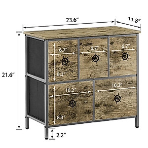 VECELO Dresser for Bedroom with 5 Drawers, Small Chest of Drawers for Living Room, Nursery, Entryway, Fabric Furniture Clothes Storage Tower with Steel, Wood Top, Grey