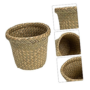 Hohopeti Woven Trash Can Bedroom Garbage Bin Rattan Straw Woven Waste Basket for Living Room Kitchen Bathroom Office Decorative Storage Container