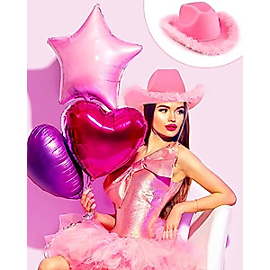 Jecery 24 Pieces Pink Cowboy Cowgirl Hat Bulk with Feather Boa for Women Girl Wedding Bachelorette Birthday West Party Costume Accessories