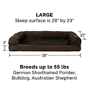 Furhaven Orthopedic Dog Bed for Large/Medium Dogs w/ Removable Bolsters & Washable Cover, For Dogs Up to 55 lbs - Plush & Suede Sofa - Espresso, Large