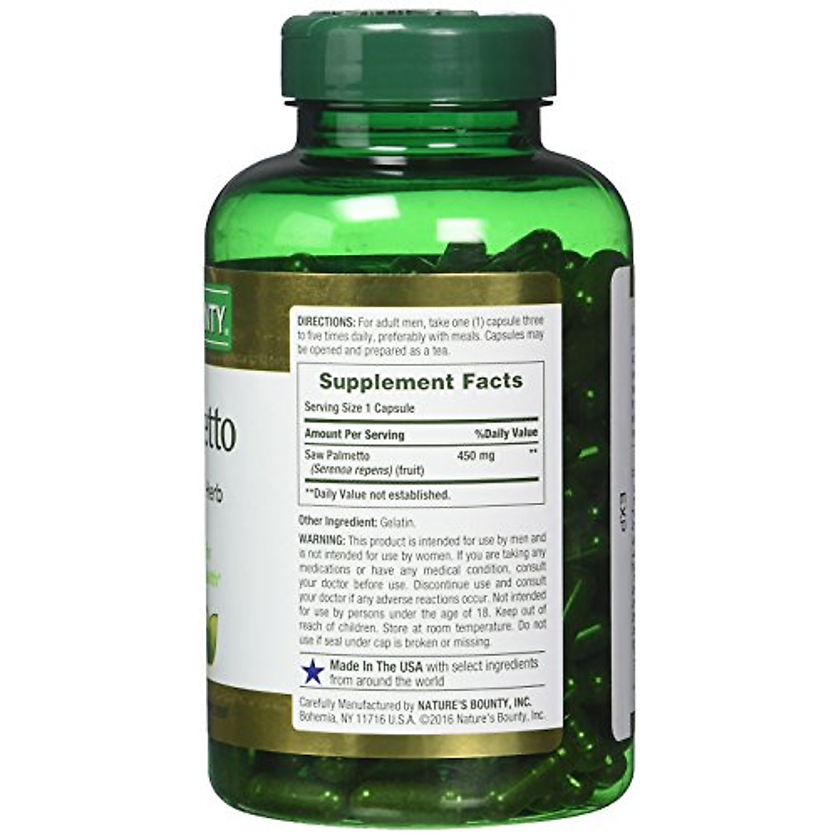 Nature's Bounty Saw Palmetto 450 mg Capsules 250 ea