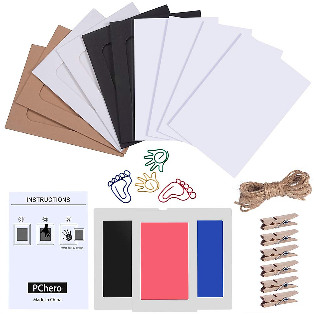 Baby Hand and Footprint Picture Frame Kit, PChero"Clean-Touch" Ink Pad with Paper Photo Frame, Personalized Gifts for Newborn Showers Registry