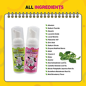 SnowBuddy Foam Toothpaste Kids - Strawberry Flavors - 1 Pack, Anti Cavity with Low-Fluoride, for u-Shape Toothbrush and Mouthwash for Dental Care