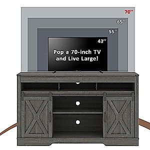 windaze Farmhouse 65 inch TV Stand, Entertainment Center with Sliding Barn Doors, Dark Grey