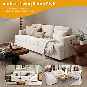 KKL Deep Seat Sofa 89 Inch with Throw Pillow, Modern Sofa, Couches for Living Room, Comfy Sofa, Sleeper Couch, Bouclé, Offwhite