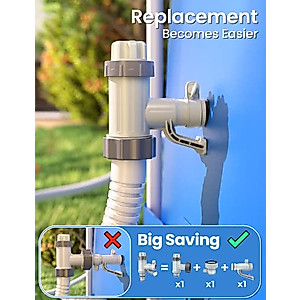 POOLHACKER Pool Plunger Valve Plus for Above Ground Pool- Pool Pipe Holder with Plunger Valve for Pool Parts and Accessories, Shut Off Valve for Above Ground Pool, Replacement for Pool Fittings