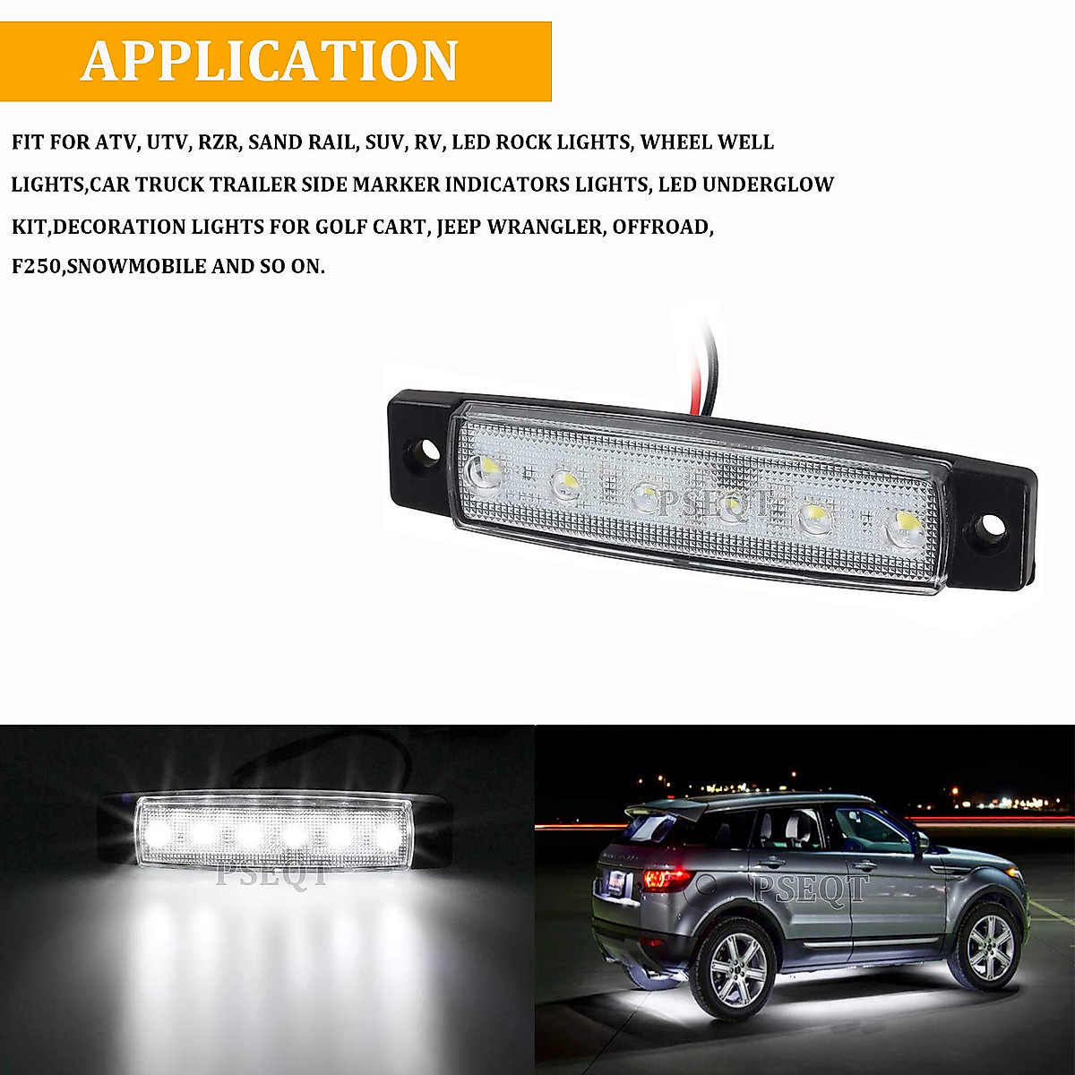 PSEQT 10 Pcs LED Rock Strip Lights Car Underglow Wheel Fender Well Lighting Kits Waterproof for Golf Cart Wrangler Offroad Truck RV UTV ATV Snowmobile (White)