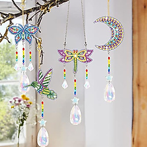 6 Pcs Diamond Painting Suncatcher, Double Sided 3D Diamond Painting Wind Chime Paint by Number, Diamond Painting Hanging Ornaments for Adults Kids Home Garden