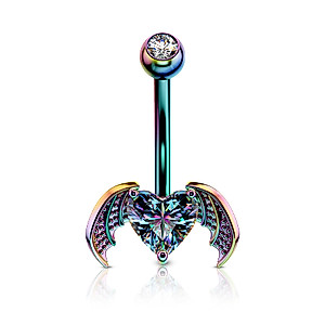 CM Crareesi Mania Navel Piercing Jewelry 14G Bat Belly Button Ring 316L Stainless Steel 10mm Belly Ring Rainbow Belly Button Piercing Jewelry for Halloween