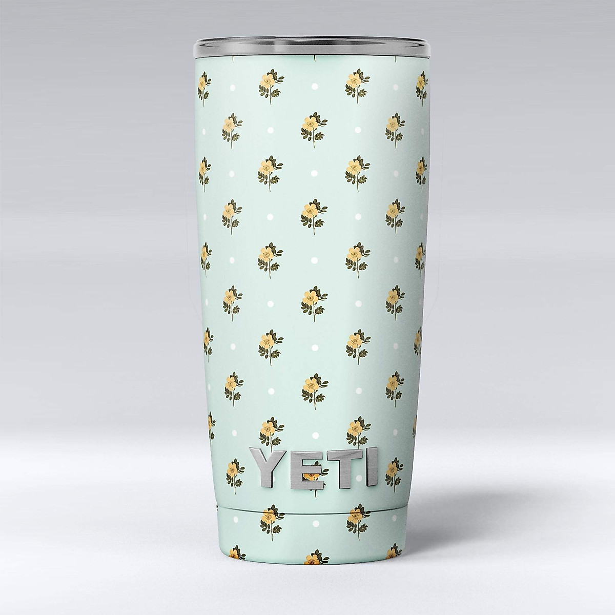 Design Skinz The Micro Daisy and Mint Polka Dot Pattern - Skin Decal Vinyl Wrap Kit Compatible with The Yeti Rambler Cooler Tumbler Cups