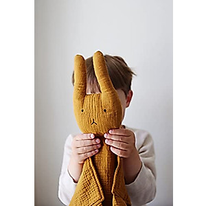 Marlowe & Co Organic Cotton Muslin Lovey Blanket, Organic Cotton Muslin Bunny Security Blanket (Toffee)