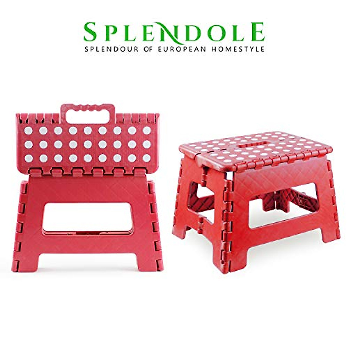 SPLENDOLE Folding Step Stool - 9-Inch Non-Slip Foot Stool for Kitchen, Bathroom, Living Room - Compact and Lightweight Stool Chair with 250-Lb Maximum Weight Capacity Step Stools for Kids and Adults